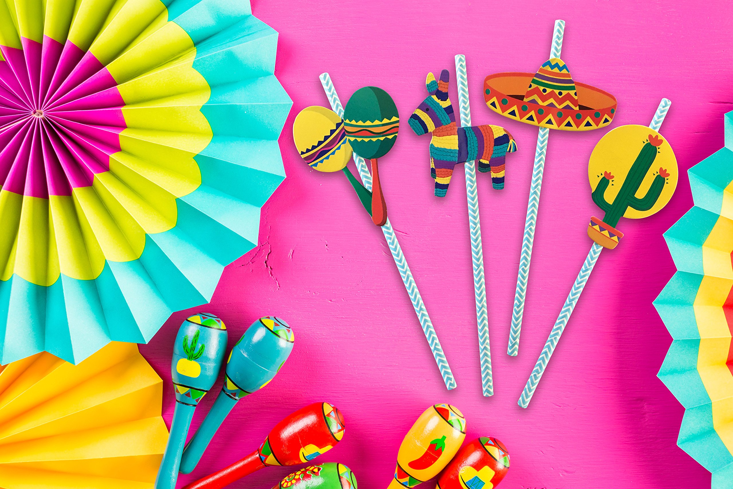 Fiesta Party Straws | Mexican Decorations | Final Fiesta Bachelorette Party Supplies | Set of 32, PRE-ASSEMBLED Paper Straws