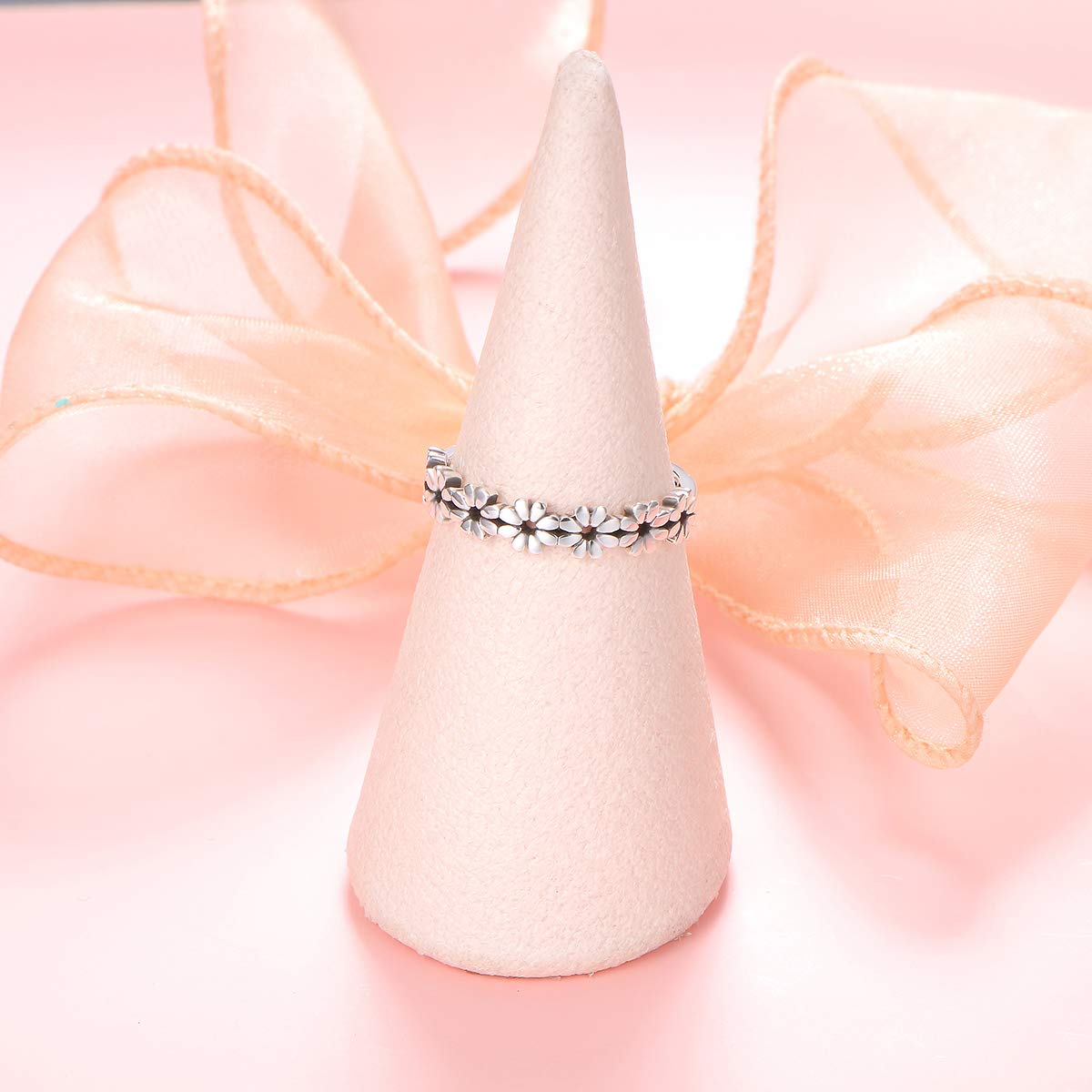 DAOCHONG 925 Sterling Silver Ring Daisy Flower Hawaiian I Love You Forever Tarnish Resistant Comfort Fit Wedding Band Ring 10