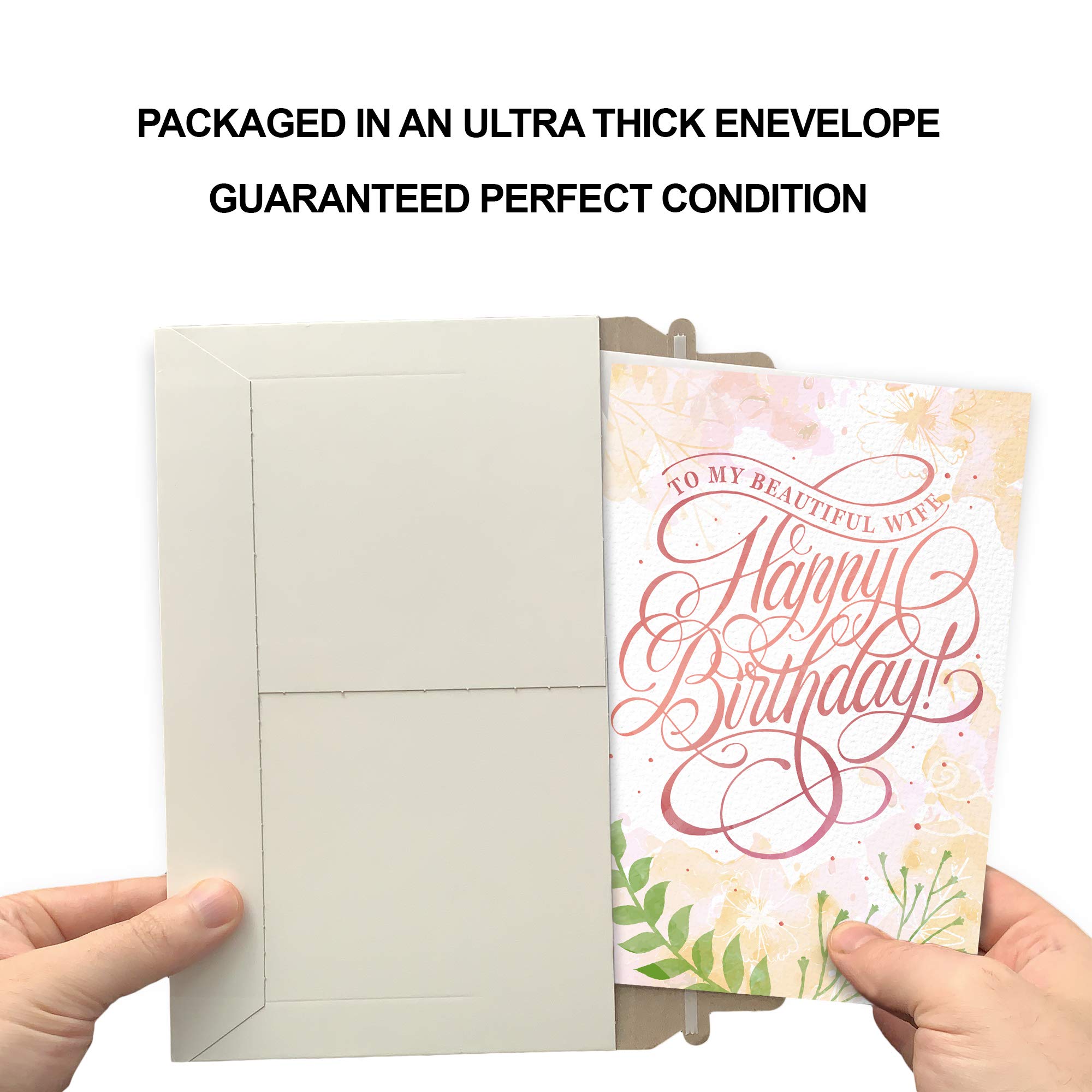 Prime Greetings Romantic Wife Birthday Card, Made in America, Eco-Friendly, Thick Card Stock with Premium Envelope 5in x 7.75in, Packaged in Protective Mailer