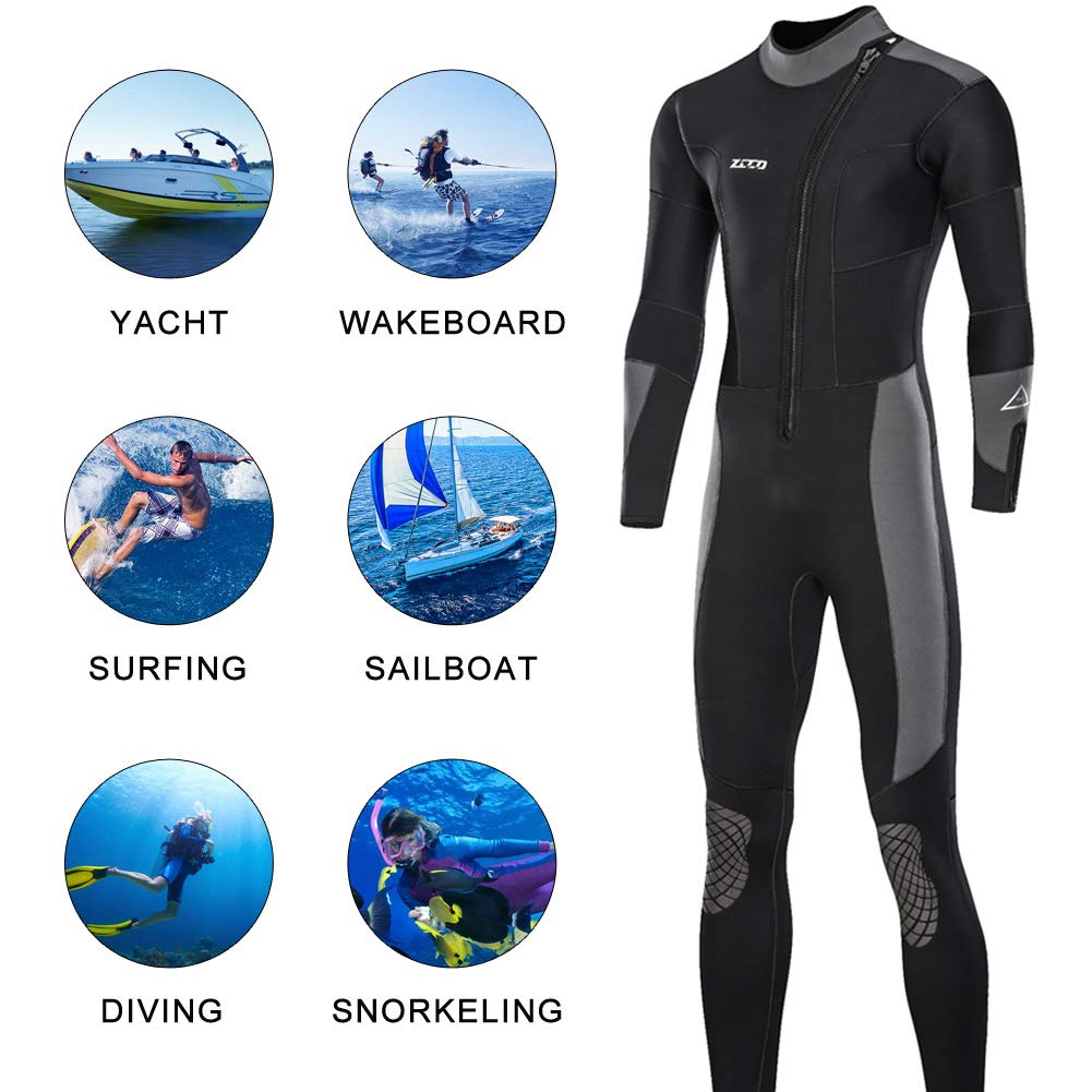 DIVESAIL Wetsuit 5mm Neoprene Full Wetsuit Front Zipper for Men Diving Snorkeling Scuba Surfing, Black-Gray