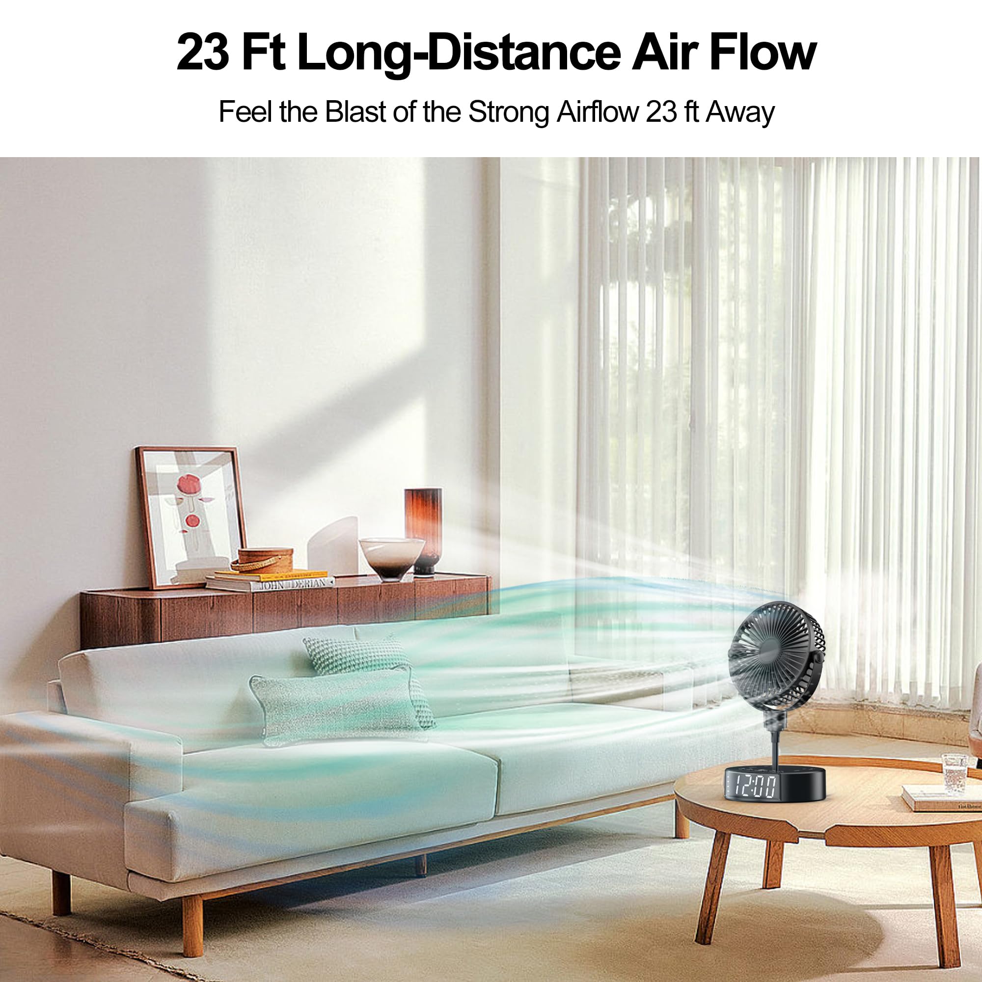 Fereowth Quiet Desk fan,Office Fan with 2 USB Charging Ports,Table Fan with 2 AC Power Outlets ,Bedroom Fan with Timer Alarm.Personal Fan for Home,Strong Wind, Quiet Operation(black gray)