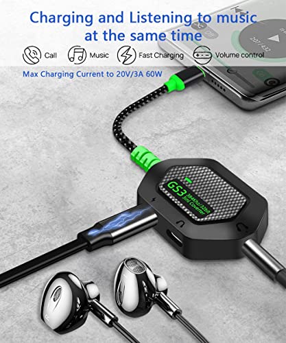 USB C to 3.5mm Headphone and Charger Adapter, 3 in 1 USB C to 3.5mm&USB C Female Audio Adapter&60W Fast Charging Dongle Compatible with Galaxy S23/S23 Ultra/S22/S21FE/S21 Ultra/A53, Pixel 7Pro/6Pro/5