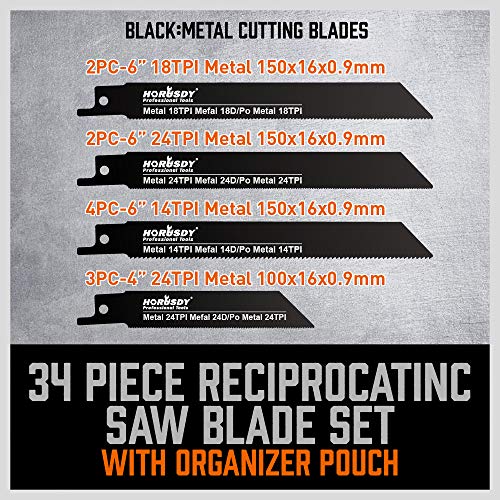 HORUSDY 34-Piece Reciprocating Saw Blades Set, Metal & Woodcutting Saw Blades, Sawzall Blades with Pouch.