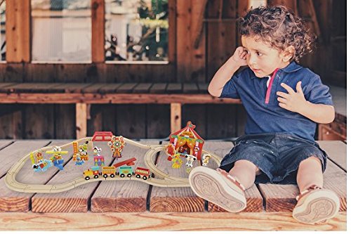 Wooden Train Set Toy Magnetic Trains Cars & Accessories for Toddlers & Kids 3+ Circus Train Set