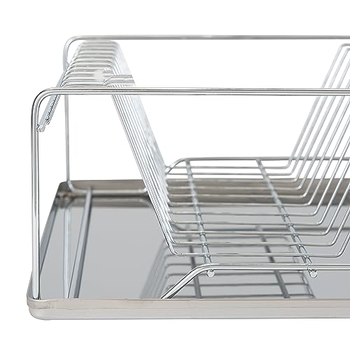 Kitchen Details 3 Piece Dish Rack | Drain Tray | Cutlery Holder | Countertop | Organizer | Holds 13 Dishes | Chrome