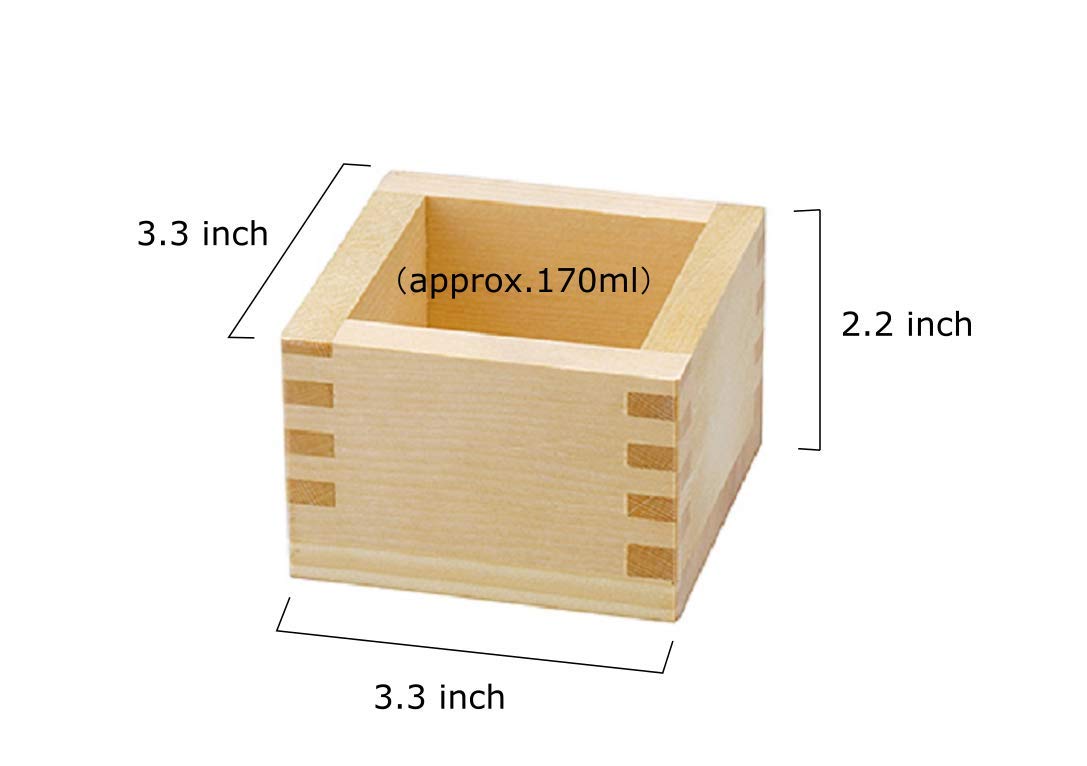 EDOYA Hinoki Wood Sake Cups (Set of 2) Japanese Box Masu with Japanese Lucky Brand (Good Luck)