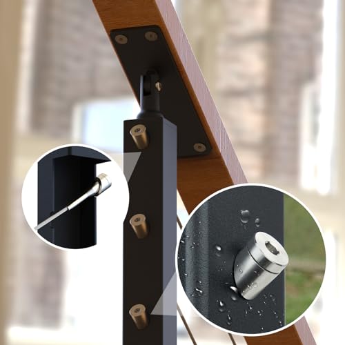 Dawn Railing Slim Cable Railing Post 36"x1.5"x1.5" Middle/End Post 30-40°Adjustable Top Cable Railing Post Black Coating Finishing Surface for Wood Concrete Stair Deck，1 Pack