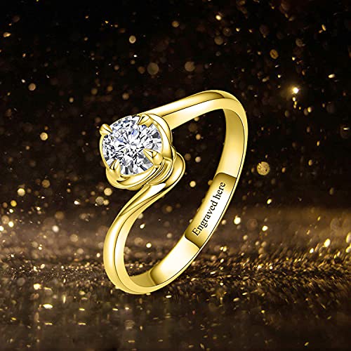 DIYA 4-Prong-Setting 1 Carat Moissanite Diamond Rings 14K Gold Plated Personalized Custom Engraved Anniversary Engagement Wedding Band Promise Rings for Her (10.0)