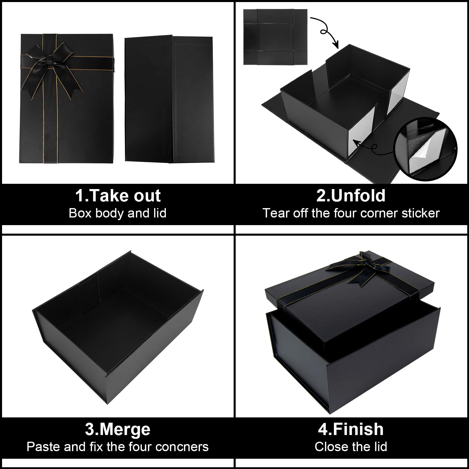 DAWNTREES Black Gift box with Lid,8.86"x6.3"x3.35",Gift Packaging Box with Greeting Cards