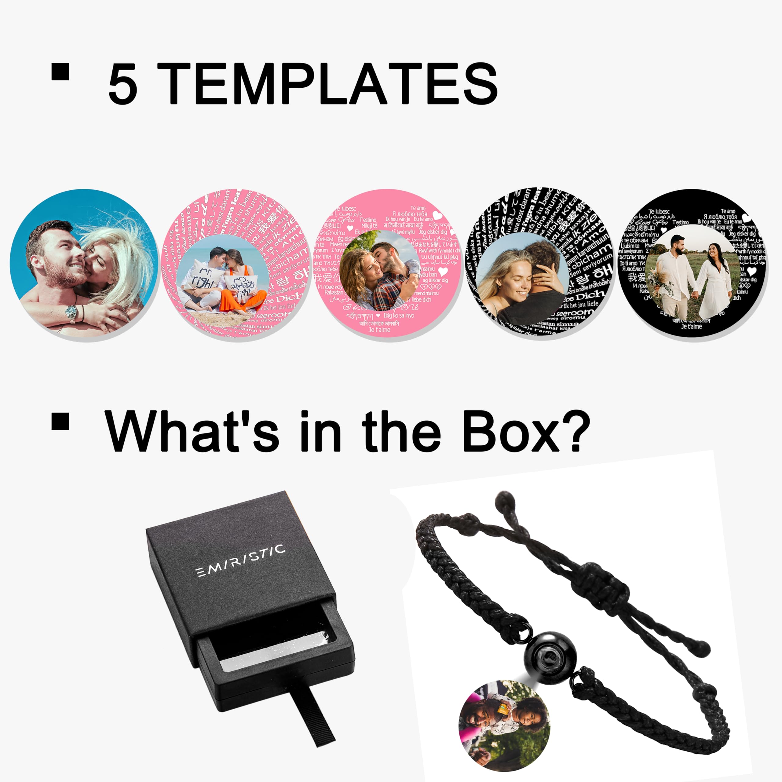 EMIRISTIC Personalized Photo Bracelet With Picture Inside - Handmade Free Size Custom Picture Bracelet for Men - Valentine's Day Birthday Any Special Day Gifts