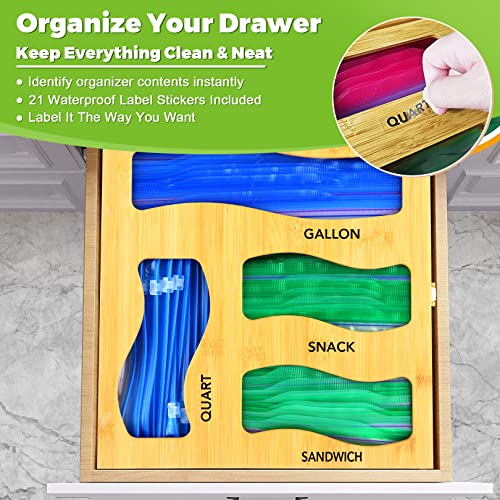 Kitchen Drawer Organizer for Ziplock Bags - Baggie Holder for Snacks & Sandwiches - Fits Gallon, Quart & Slider Bags - 4 Slots for Easy Storage & Organization