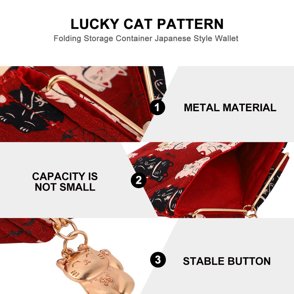 TENDYCOCO Women Wallet Lucky Cat Printed Coin Purse Magnetic Buckle Cotton Pouch Japanese Style Wallet