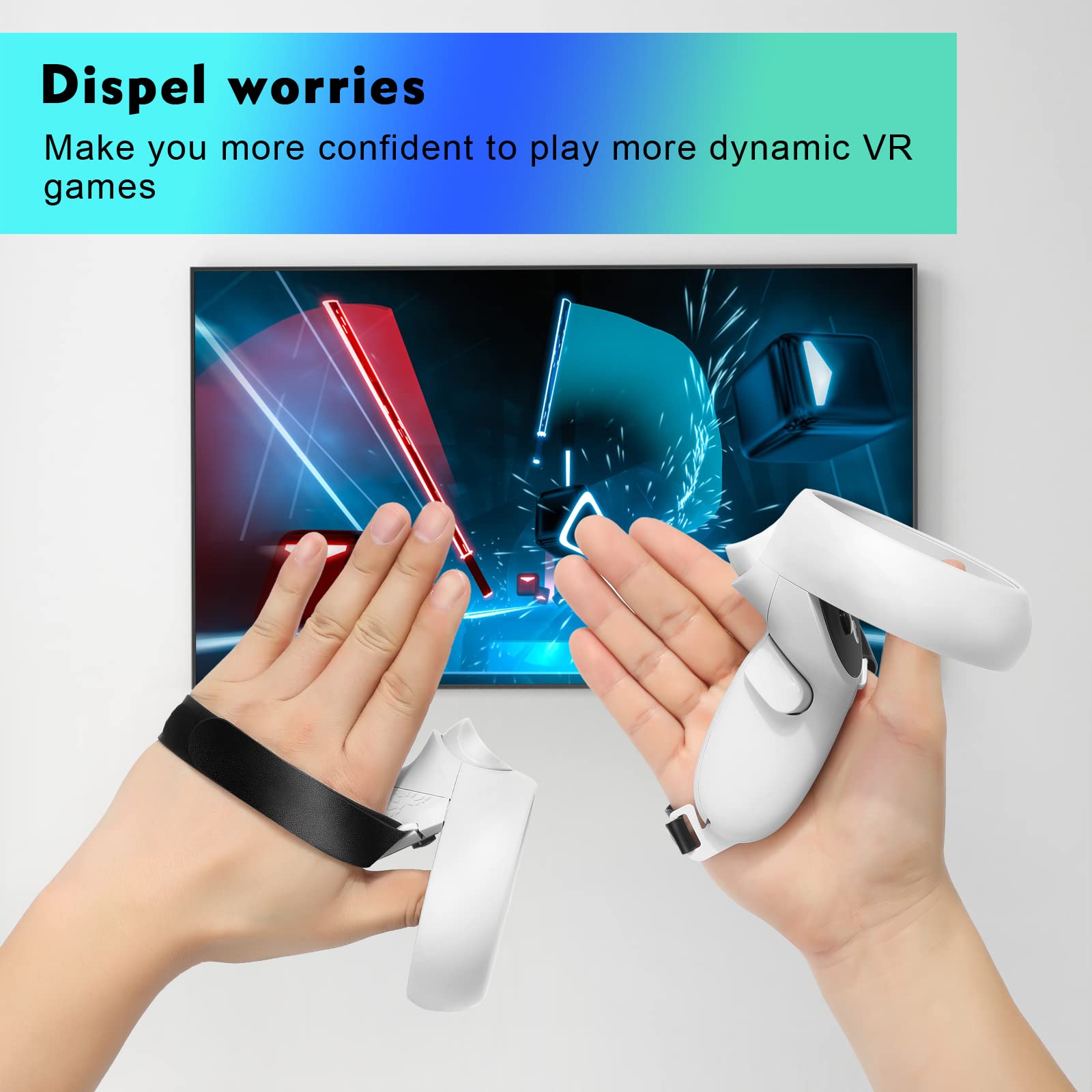 Design Upgraded Controller Grips Accessories Compatible with Oculus Quest 2 with Battery Opening Adjustable Wrist Knuckle leather Anti-Throw Protect Straps for Meta Quest 2 Accessories