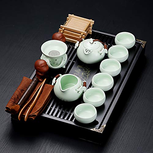 fanquare Chinese Ceramic Kung Fu Tea Set With Tea Tray And Small Tea Tools,Porcelain Tea Service,White