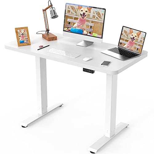 JOY worker Electric Height Adjustable Standing Desk, White Whole Piece 48 x 24 Inches Sit Stand Up Desk with Memory Controller, Quick Assembly Standing Workstation for Home Office