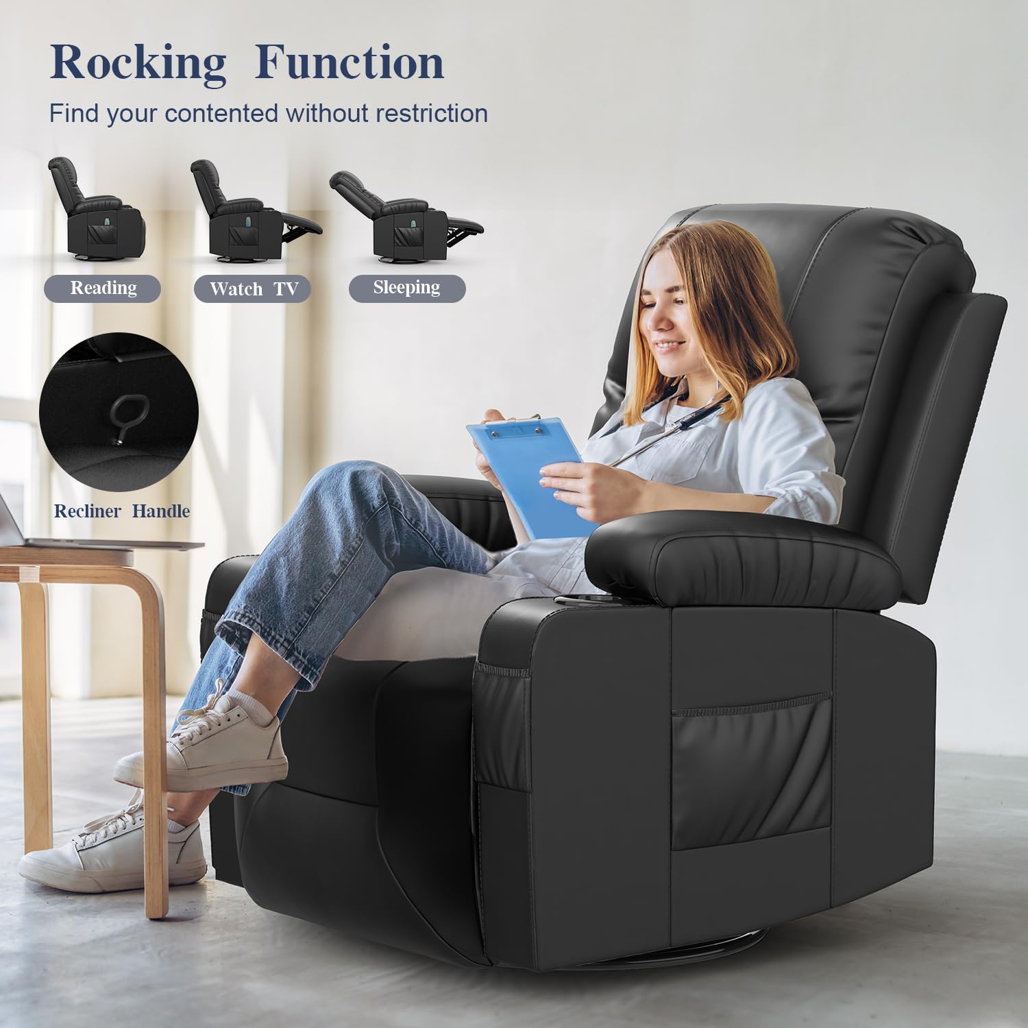 FURNIMAT Recliner Sofa Set with 3+1 Pieces in Living Room, 3 Seater Reclining Sofa, 1 Recliner Chair with 360 Degree Swivel Single Sofa Seat