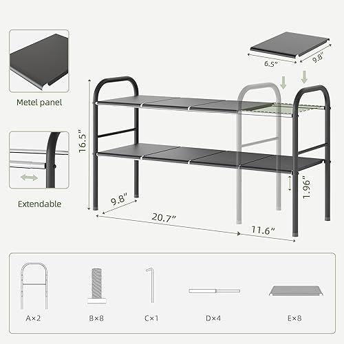 NETEL Under Sink Organizer,Expandable Cabinet Shelf Organizer 2 Tier Under Storage Rack with Removable Panels,Multi-Use for Under Kitchen Bathroom Sink Organizers and Storage