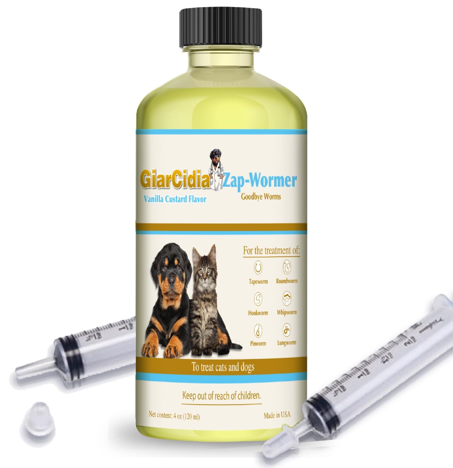 Giarcidia Say Goodbye to Tape Worm - Hook Worm - Pin Worm - Whip Worm - Round Worm - Lung Worm, Liquid, 4 oz - 3ml Dropper with Cap