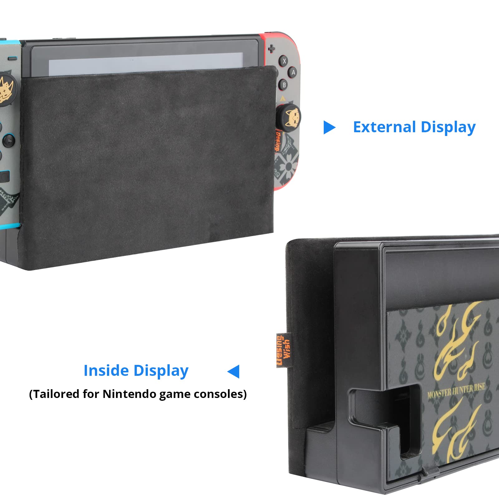 Desing Wish Dust Cover for Nintendo Switch, Soft Flannel Lining Protective Dust Guard Anti Scratch Dust Cover Sleeve for Nintendo Switch & Switch OLED Charging Dock (Soft Lining)