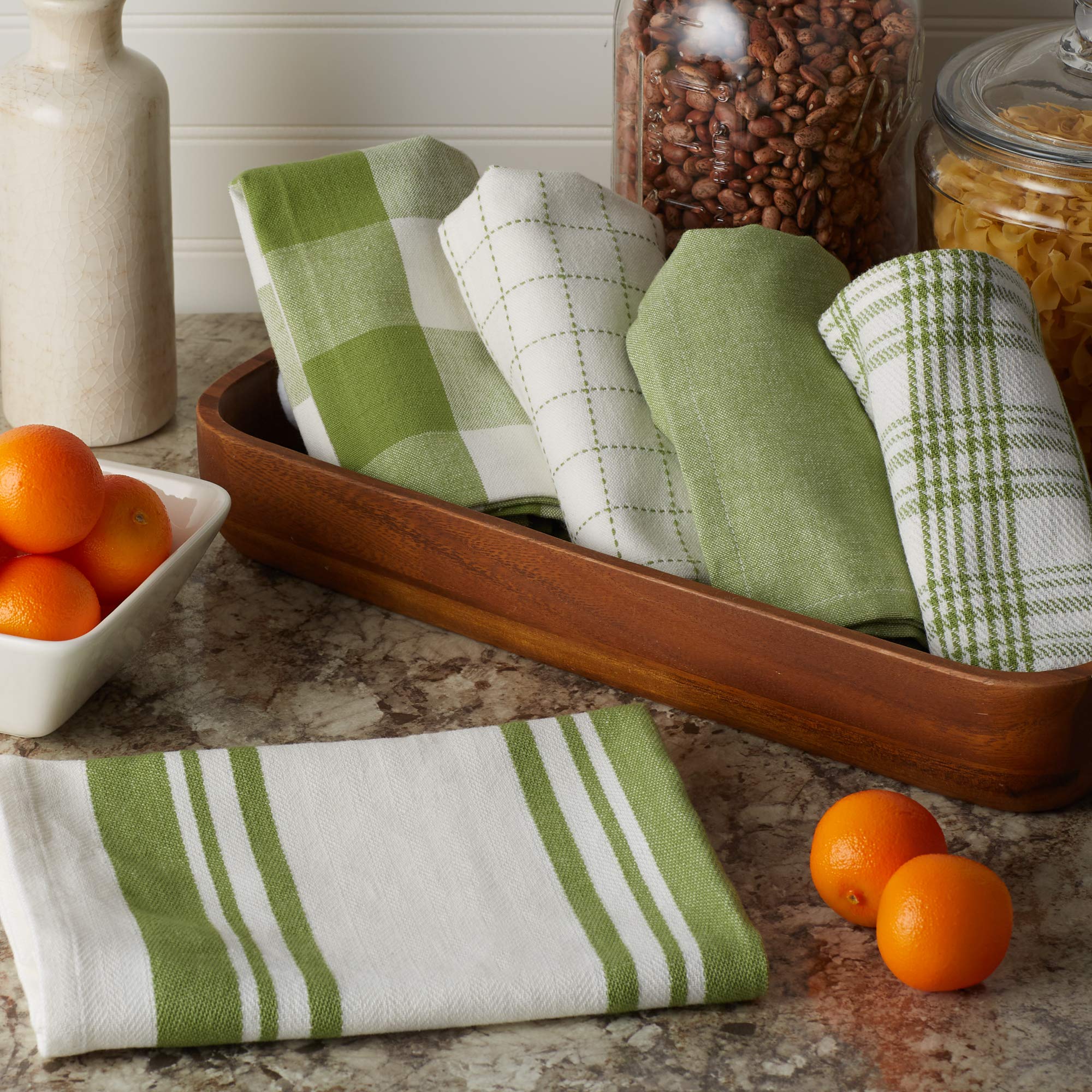 DII Everyday Basic Kitchen Collection Large Woven Cotton Dishtowel/Tea Towel Set, 18x28, Antique Green, 5 Count
