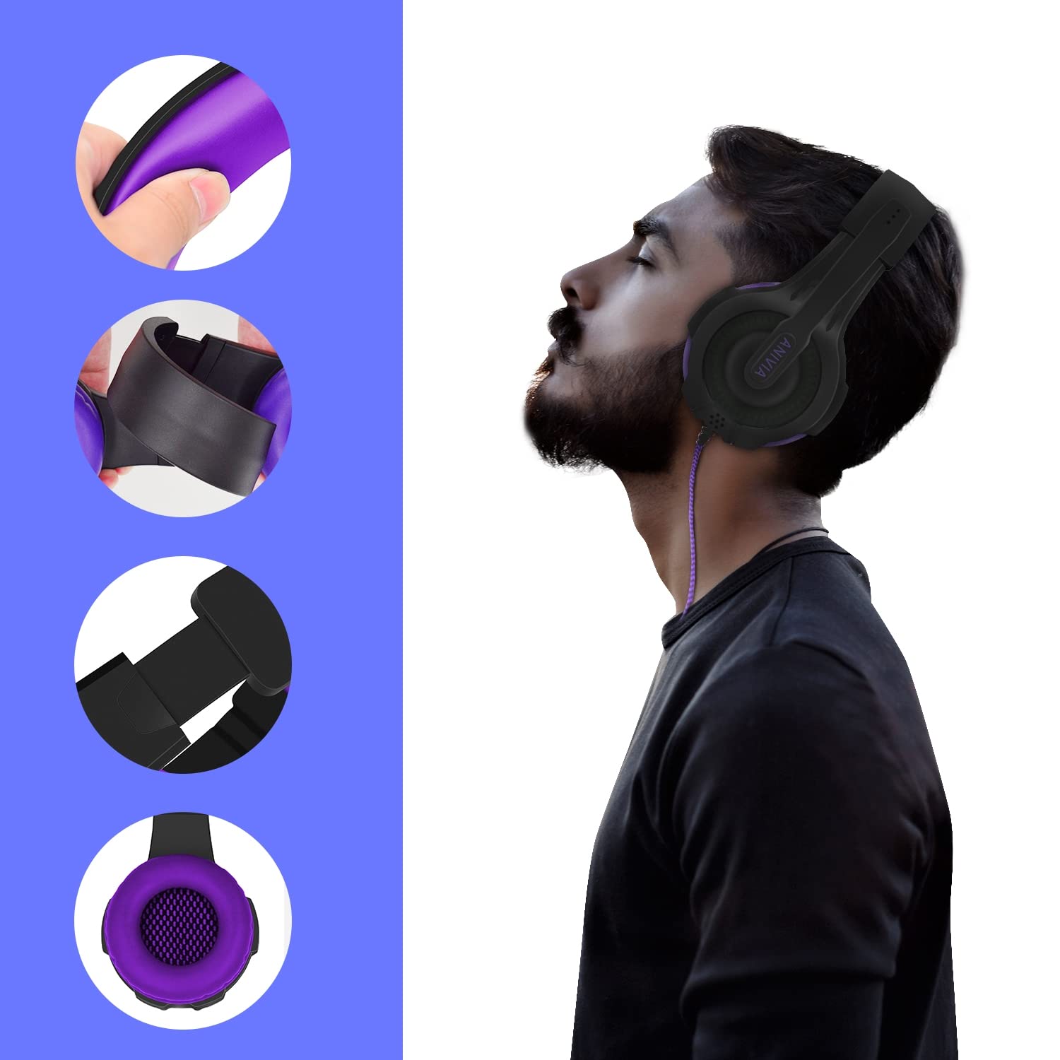 Emonoo Wired Headphone with Noise Cancelling Microphone for School/Work/Gaming, Stereo Gaming Headset for PS4 PS5 Xbox Switch PC, Purple
