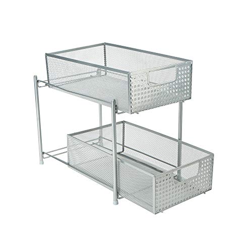 Mind Reader Cabinet, Mesh Storage Baskets Organizer, Home, Office, Kitchen, Bathroom, One Size, Silver 2 Tier Heavy Duty