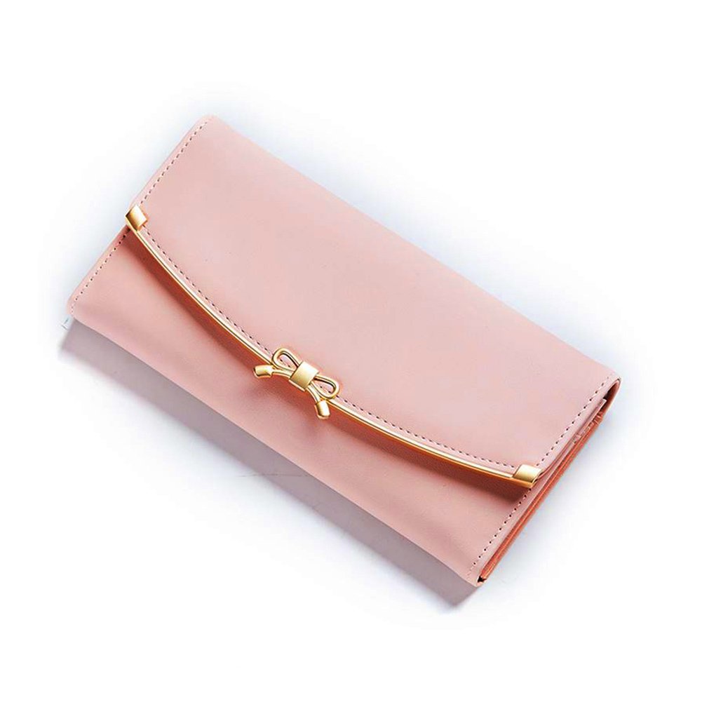 WOOLALA Women Cute Bowknot Wallet Trifold Large Capacity Long Purse