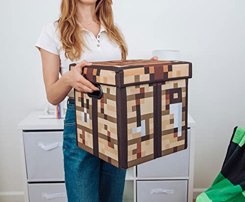 Minecraft Crafting Table 13-Inch Storage Bin Chest With Lid | Foldable Fabric Basket Container, Cube Organizer With Handles, Cubby For Shelves, Closet | Home Decor Essentials, Video Game Gifts