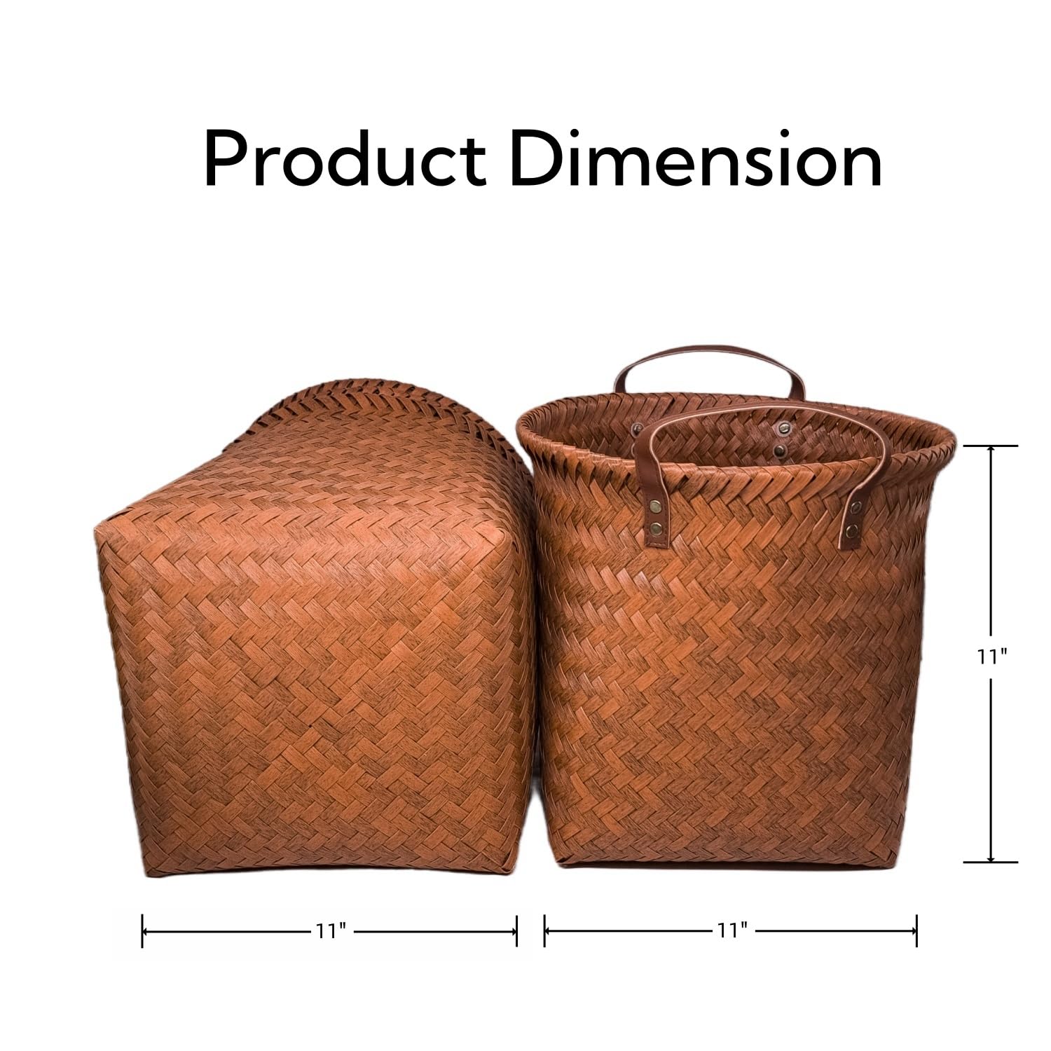 GIB Wicker Cube Storage Bins Baskets with Handles Set of 4, 11x11 Inch Round Woven Baskets for Organizing, Fit 12x12, 13x13 Inch Cube Shelves, Closet, Laundry Organizer, Brown