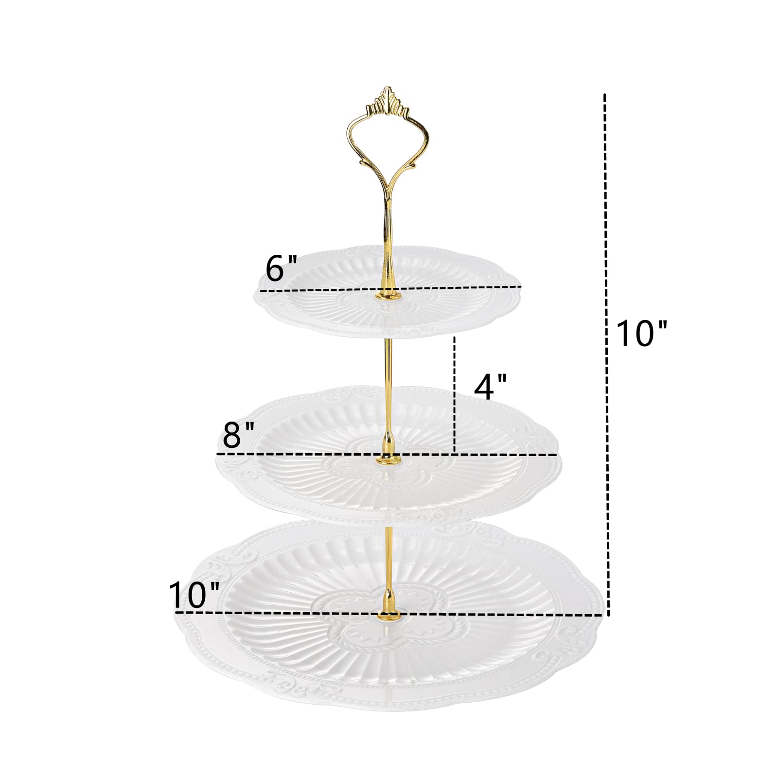 Dicunoy 3 Pack Plastic Cupcake Stands, 3 Tiered Dessert Trays for Display, Embossed Serving Plate Tower Holder, Tea Party Tray for Fruits, Snack, Candy, Buffet, Parties, Wedding, Birthday, Christmas