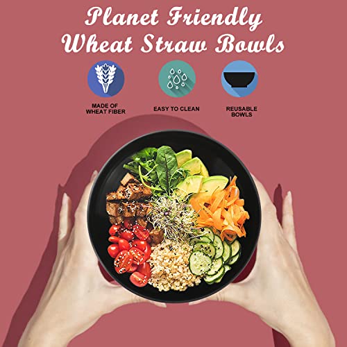 Wheat Straw Bowl Sets,6 PCS Unbreakable Cereal Bowl 36 OZ,Microwave and Dishwasher Safe Bowls,Soup Bowl Sets BPA Free Eco Friendly Bowl for Serving Soup,Oatmeal and Salad (Black Grey)