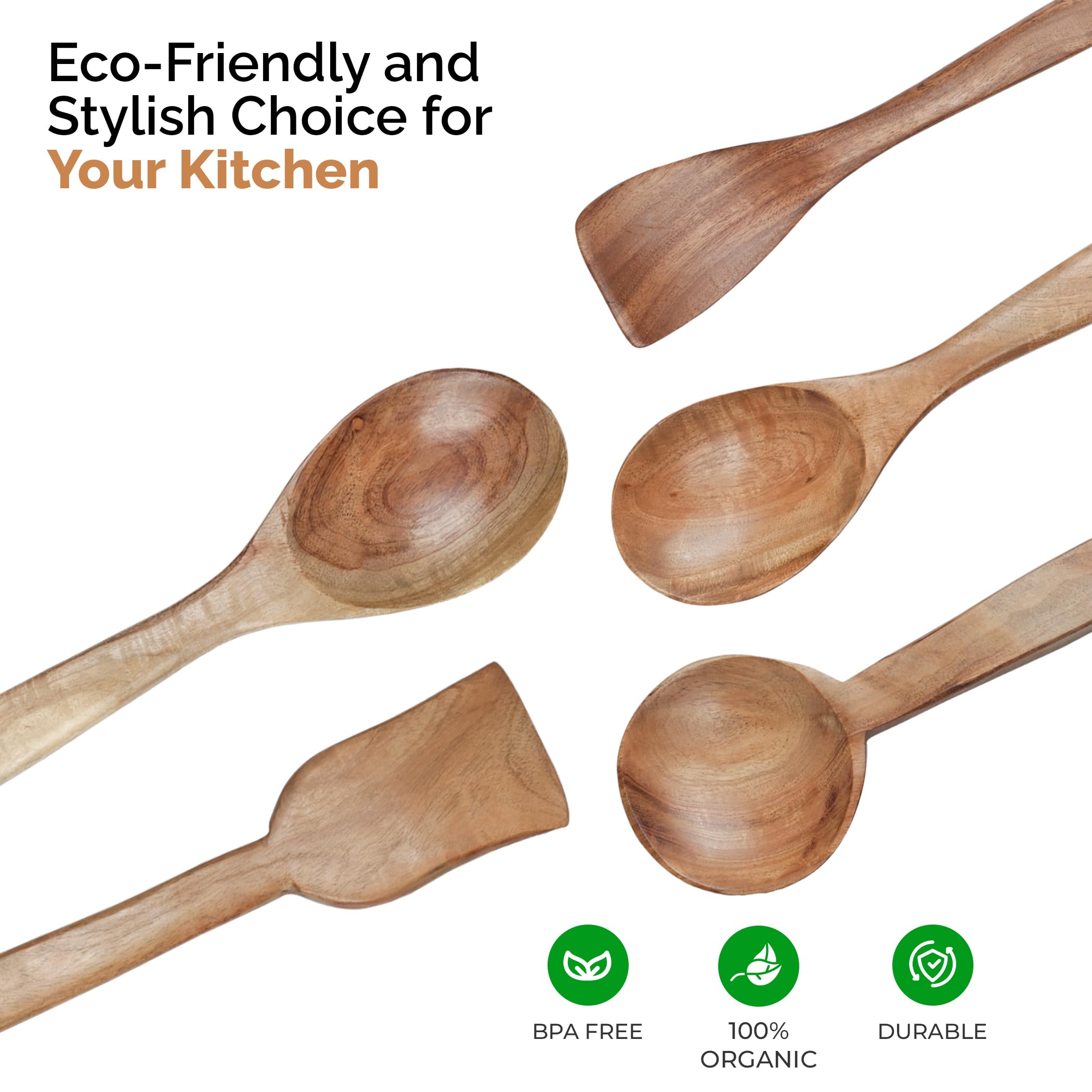 Cooking Utensils Set, Nonstick Wooden Spoons for Cooking, Cookware Sets, Kitchen Essentials, Kitchen Appliances, Kitchen Utensils Tool Set, Housewarming Gift, Mangowood Kitchen Utensils Set Pack of 5