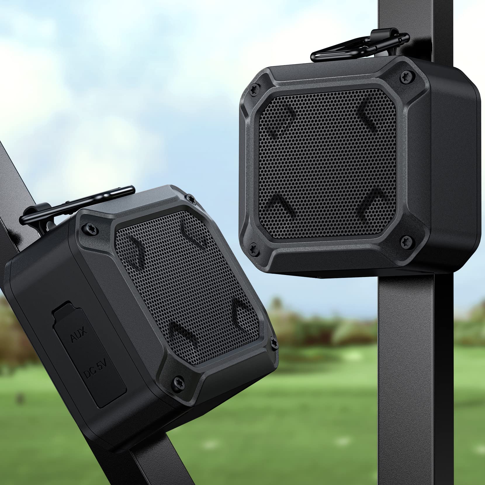 CHIFENCHY 2 Packs Golf Speaker with Magnetic, Portable Loud Stereo Sound for Golf Cart 24H Playtime, TWS Pairing, Golf Gifts for Men, Rugged Outdoor/Shockproof/Waterproof Wireless Speaker