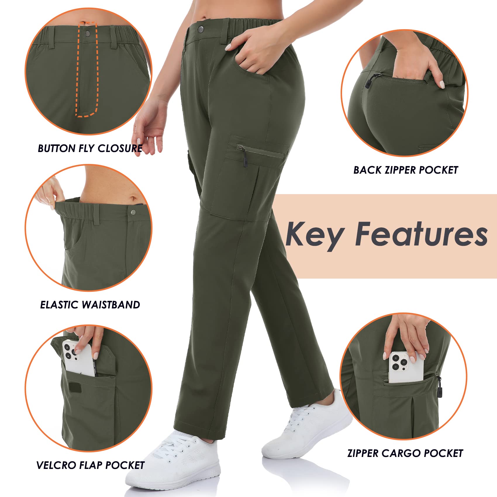 Davena Women's Cargo Hiking Pants with 5 Pockets Quick Dry Water Resistant Outdoor Athletic Pants for Traveling Camping Workout, Gray, XS
