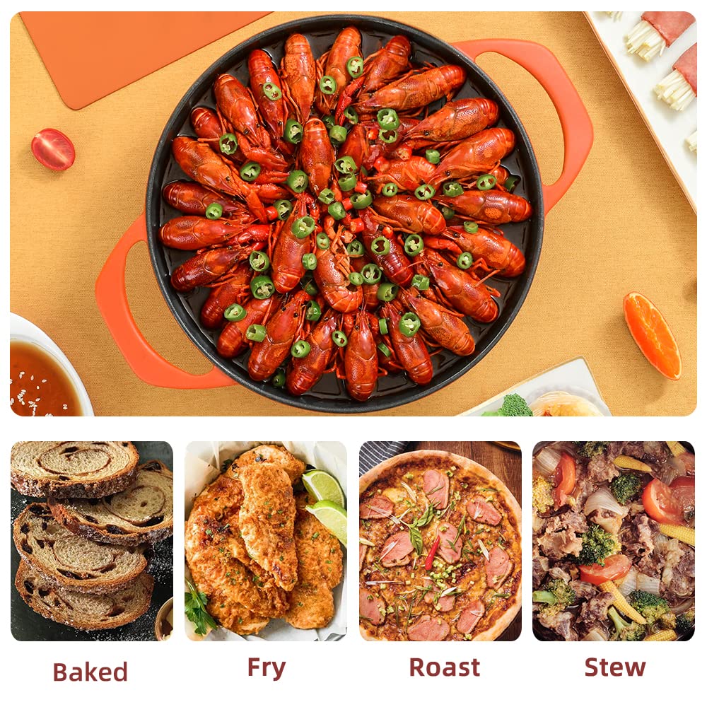M-COOKER 3.8 Quart Enameled Cast Iron Braiser Pan with Lid,Covered Cast Iron Casserole Dish, Shallow Dutch Oven with Lid, Gift Idea for Family, Oven Safe (Maple leaf red)