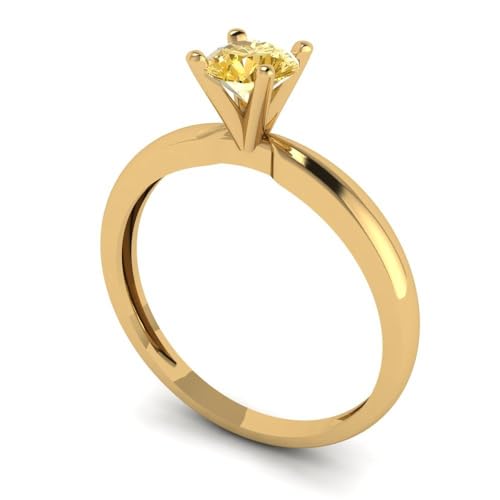 Clara Pucci 0.50ct Round Cut Solitaire Natural Yellow Citrine Engagement Bridal Promise Anniversary Ring in 18K Yellow Gold Size 8.75