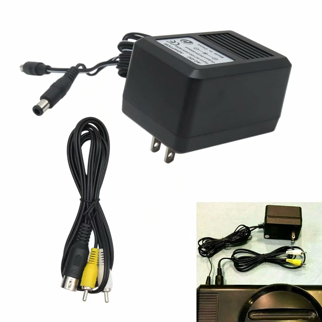 USonline911 Premium Audio Video RCA AV Cable Adapter Cord + AC Power Supply to External TV Screen Monitor for SEGA Genesis 1 Original MK1601 Gaming Systems Console Game Bundle Set