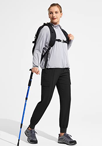 POLIVA Women's Cargo Hiking Pants Lightweight Joggers Quick Dry Golf Travel Casual Athletic Pants Water Resistant Black L