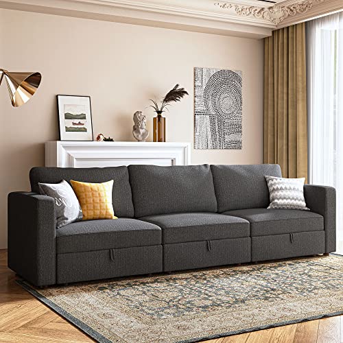 HONBAY Oversized Modular Sofa with Storage Seats Modular 3 Seater Couch with Wide & Deep Seat, Dark Grey