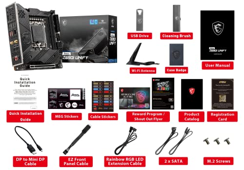MSI MEG Z690I Unify Gaming Motherboard (Mini ITX, 12th Gen Intel Core, LGA 1700 Socket, DDR5, PCIe 5, 2.5G LAN, M.2 Slots, Wi-Fi 6E)
