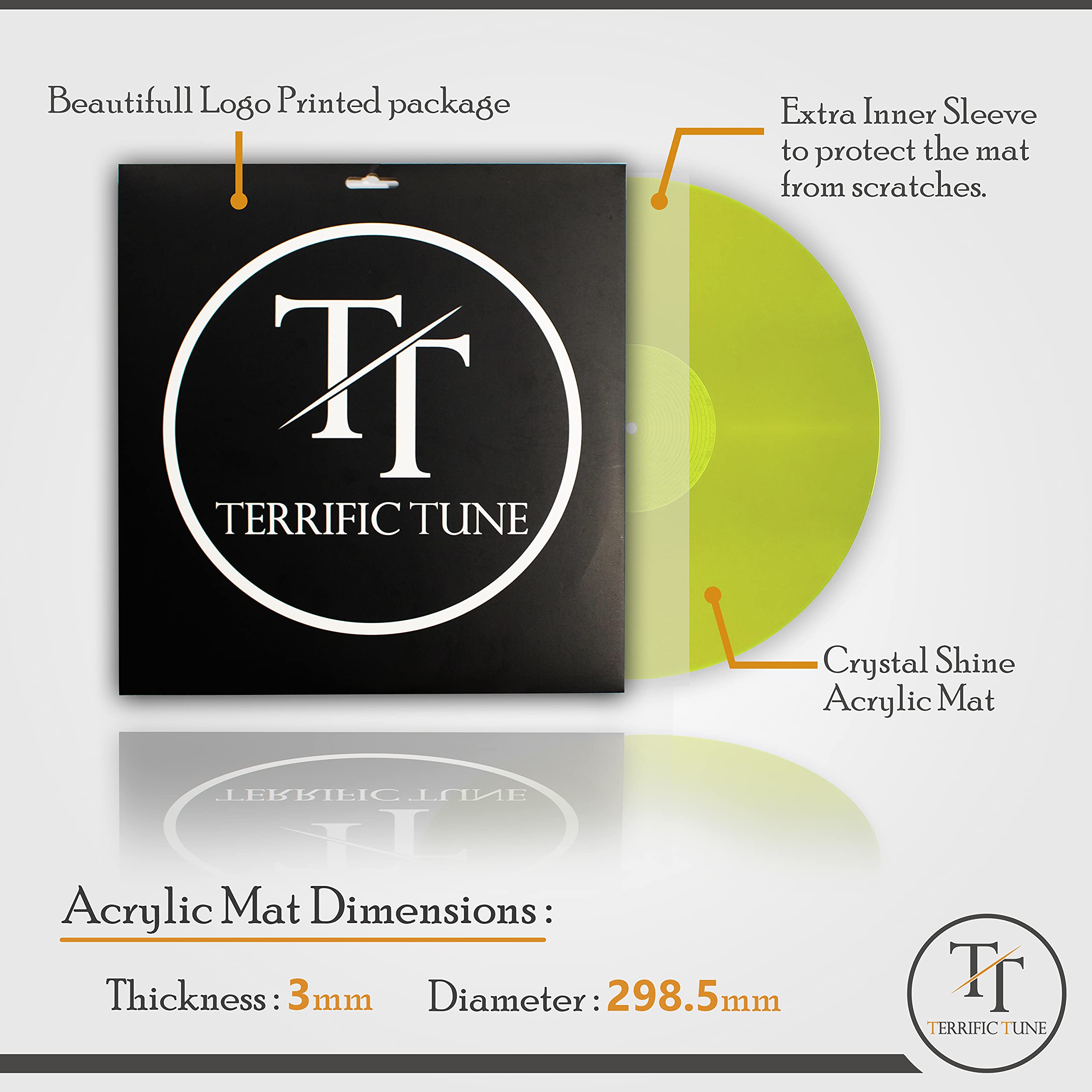 Terrific Tune - Acrylic Turntable Slipmat for Vinyl LP Record Players - Transparent Platter Mat - Anti-Static and 2.7mm Thickness Tighter bass - Reduce Noise & Improve Sound Quality (Green)