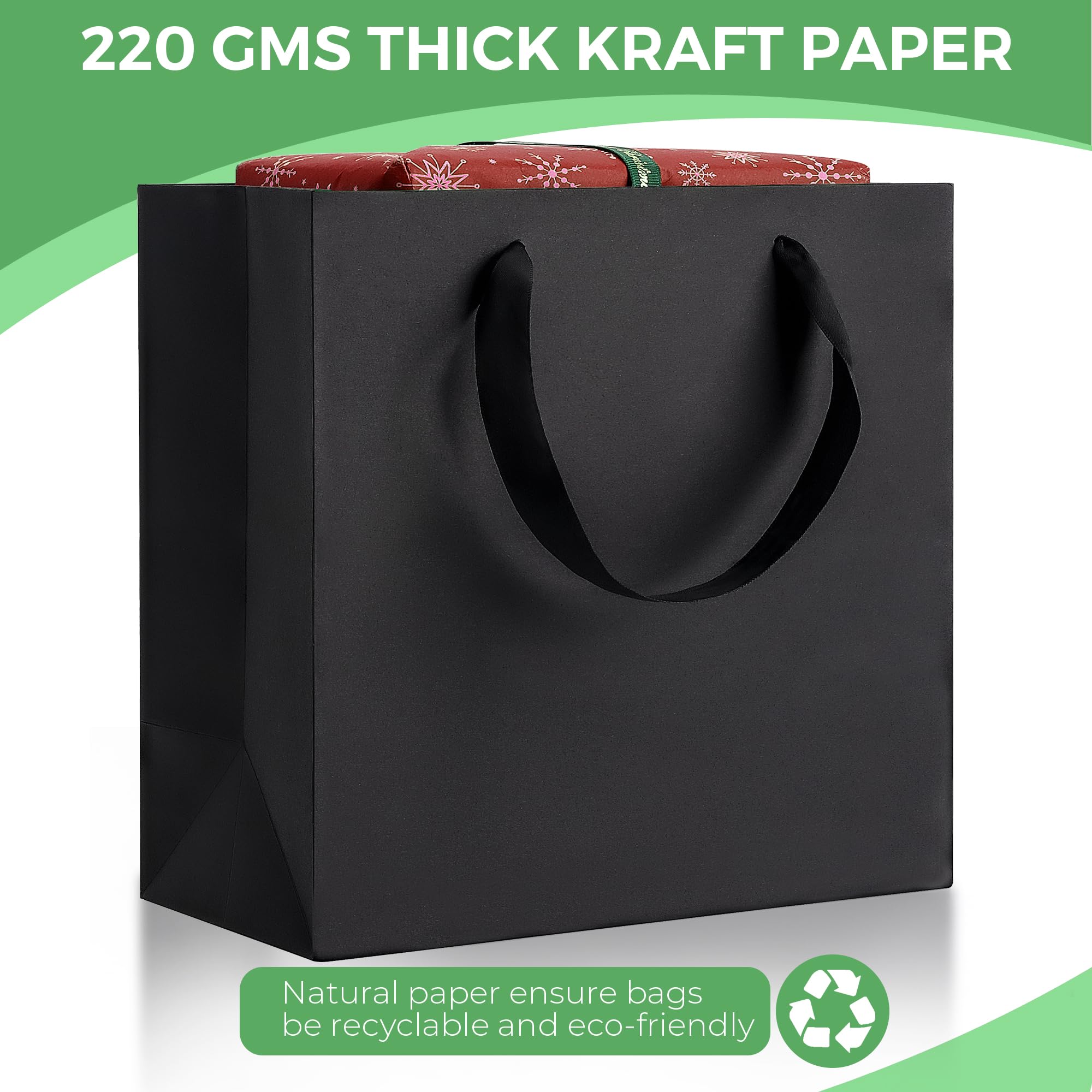 MOXARYSU Black Gift Bags With Handles: 12.5x4.5x11 Inch 6pcs Large Paper Gags Bulk For Party Shopping Birthday Wedding