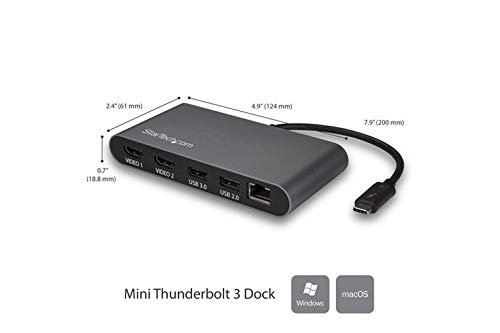 StarTech.com Dual 4K Monitor Mini Thunderbolt 3 Dock with HDMI - Mac & Windows Docking Station - Discontinued, Limited Stock, & Replaced by TB3DKM2HDL (TB3DKM2HD)