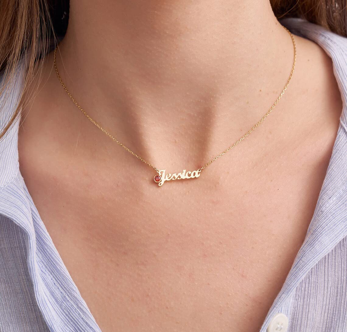 DayOfShe 925 Sterling Silver Name Necklace Personalized Birthstone Necklace Mother Gifts for Women
