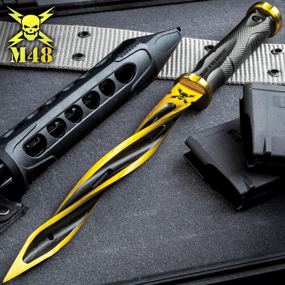 M48 Solar Flare Gold Spiral Knife | Patented Design | Cast Stainless Steel Blade | For Hunting and Survival | Unique Twist on Tactical Knives | Length 13.5"