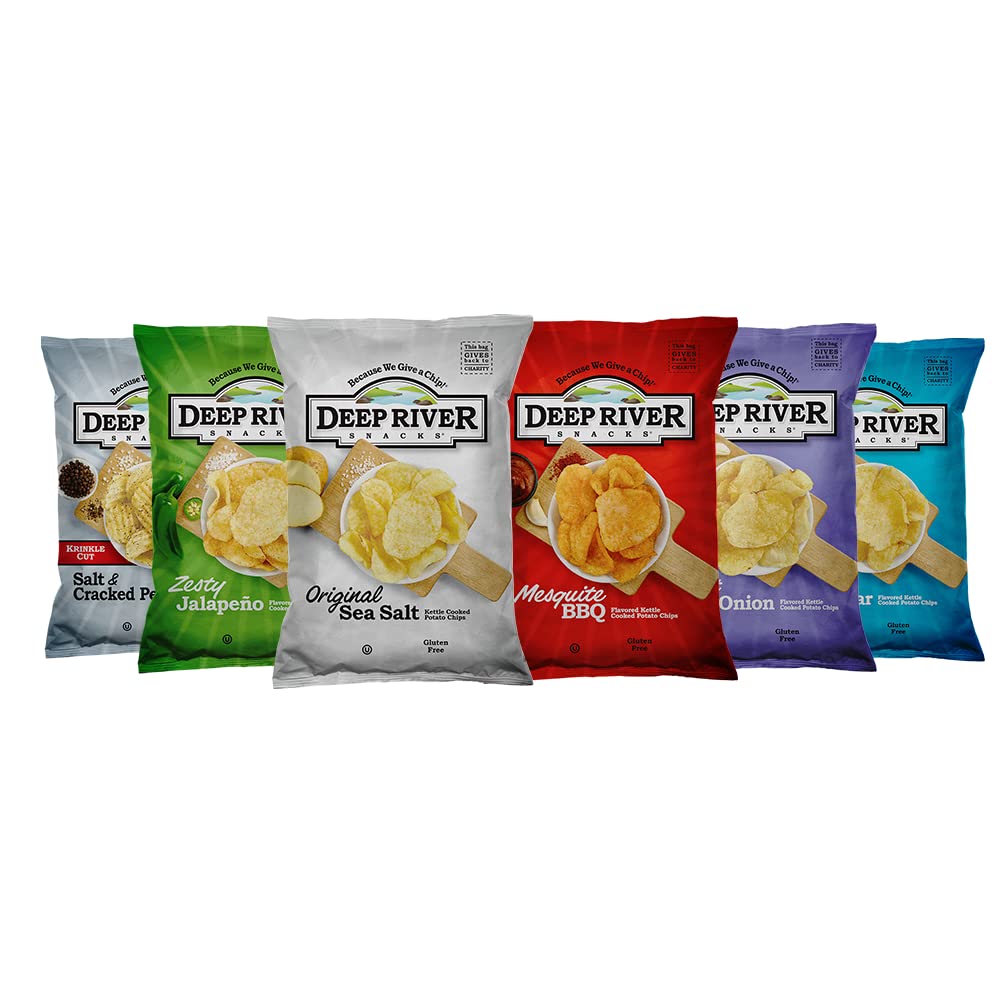 Deep River Snacks Variety Chips Snack Packs â Kosher & Gluten Free Kettle Cooked Potato Chips Snacks Variety Pack of 6 Flavors, 2 Oz (24 Pack)