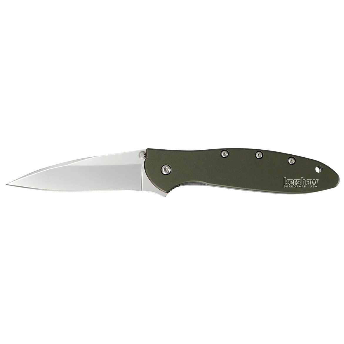Kershaw Leek Pocket Knife, Olive Drab (1660OL) 3 Bead-Blasted Sandvik 14C28N Steel Blade, Olive Drab Anodized Aluminum Handle with SpeedSafe Assisted Opening, Liner Lock, Tip-Lock Slider; 2.4 OZ.