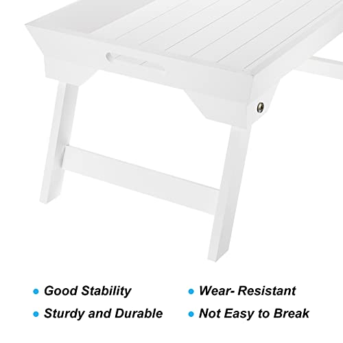 PATIKIL 48x32x24cm Breakfast Tray Table, Bed Trays with Folding Legs Portable Wooden Serving Platter Laptop Snack Desk for Eating, White
