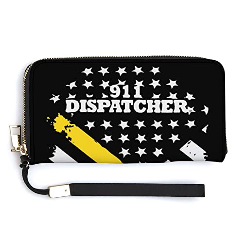 FunnyStar 911 Dispatcher Thin Gold Line Flag Women's Long RFID Hand Wallet Wristlet Clutch Purse PU Leather Handbag with Wrist Strap