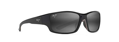 Maui Jim Men's Local Kine Polarized Wrap Sunglasses, Shiny Black/Grey/Maroon/Neutral Grey, Large